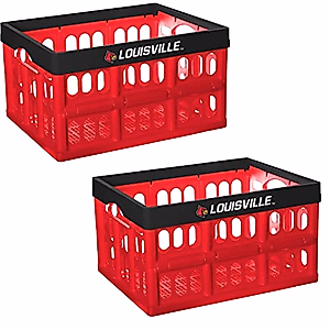 Set of 2 NCAA University of Louisville Stackable & Collapsible Crate/Storage Bin - Perfect For Books, Clothes in Dorms, Rooms & Closets - Basket Collapses/Ideal for Price Club Runs 50 Lb Capacity