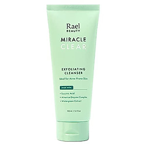 Rael Face Wash, Miracle Clear Exfoliating Cleanser - Face Cleanser for Oily and Acne Prone Skin, Gentle Facial Cleanser, Hydrating, w/Succinic Acid & Minerice, Vegan, Cruelty Free (5.1 fl. oz)