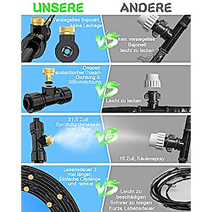 wudee Misters for Outside Patio, 66FT(20M) Misting Line, 15 Brass Mist Nozzles and Brass Adapter(3/4"), Detachable Misters for Patio and Garden Trampoline for waterpark