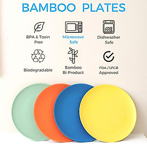 ECO MATTERS【Microwave Safe】Bamboo Toddler Plates - 4 pc Set - Best Eco-Friendly Dinnerware Plate Pack for Children, Dishwasher and Microwave Safe - Natural, BPA Free, Non-Toxic