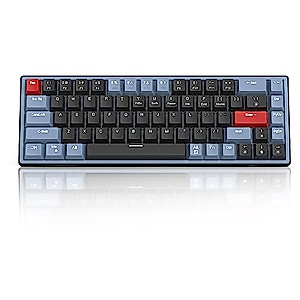 MageGee 60% Mechanical Gaming Keyboard, 68 Keys Hot-Swappable Compact Blue LED Backlit Gaming Keyboard, SKY68 Wired Ergonomic Mini Office Keyboard for Windows PC Gamer (Red Switch, Blue & Black)