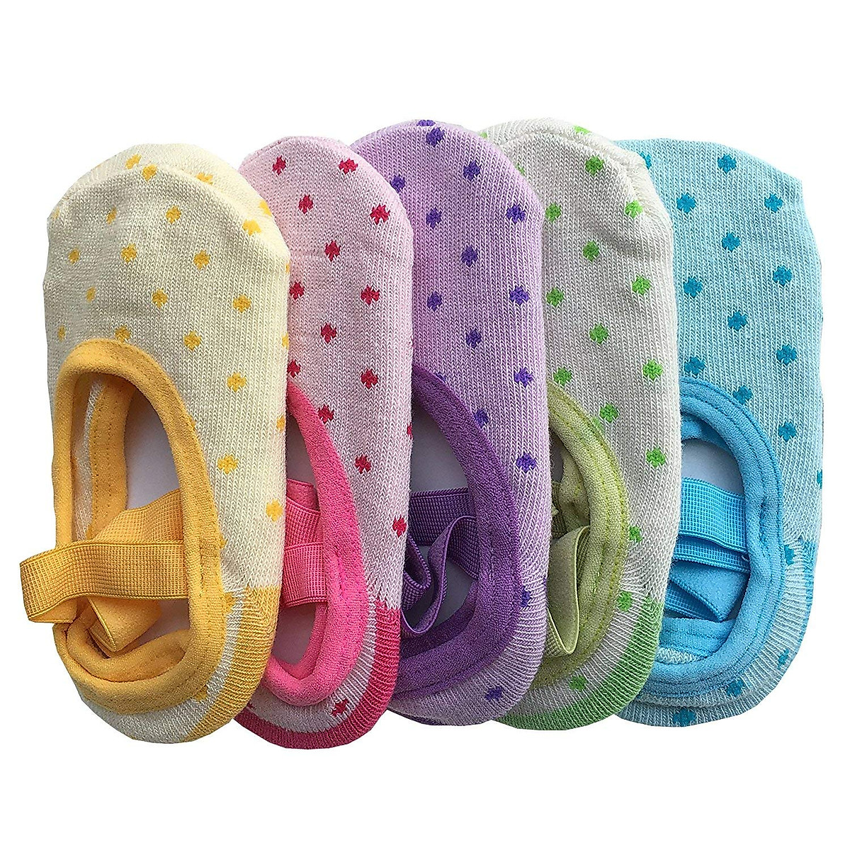 Kisgyst 5 Pairs Baby Girls Toddler Cartoon Dots Anti Slip Skid Foot Socks No-Show Crew Cotton Socks Sneakers 10-30 Months