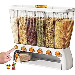 JIAWANSHUN Rice Dispenser Food Storage Container 6 Grids Bulk Rice Organizer Box Countertop Rice Holder Kitchen Dispenser Keeper for Grains Beans Corns