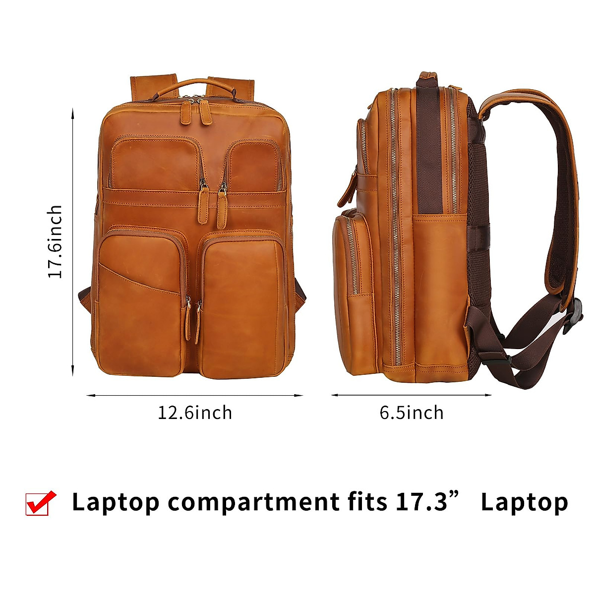 UBANT Leather Backpack For Men,17.3" Laptop Backpack Large Capacity Multi Pockets Casual Travel Business Office Work Bag Camping Weekend Daypack Outdoor Sports Rucksack