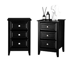 Bonnlo Upgraded Black Nightstand with Drawers, Night Stands for Bedrooms Set of 2, Modern Bed Side Table/Night Stand with Metal Knobs for Small Spaces, College Dorm, Kids’ Room, Living Room, 24H