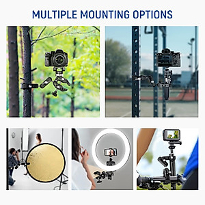 NEEWER Double Super Clamp Camera Mount with Dual Ball Heads Magic Arm for Desk Selfie Stick Tripod Stand Gimbal Rod, LED Light Monitor Pole Clamp Tube Holder Compatible with SmallRig GoPro DJI, UA014