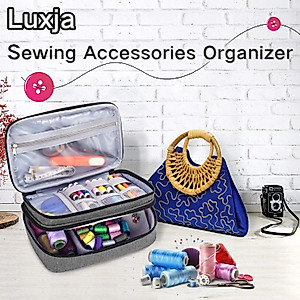 Luxja Sewing Accessories Organizer, Double-Layer Sewing Supplies Organizer for Needles, Scissors, Measuring Tape, Thread and Other Sewing Tools (NO Accessories Included), Gray