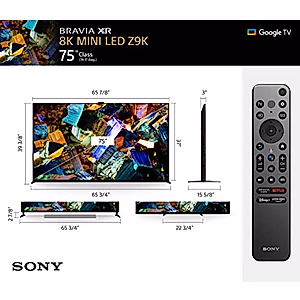 Sony 75 Inch 8K Ultra HD TV Z9K Series: BRAVIA XR 8K Mini LED Smart Google TV with Dolby Vision HDR and Exclusive Features for The Playstation® 5 XR75Z9K- 2022 Model