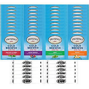 Twinings Cold Brewed Iced Tea Bag Variety Sampler (Pack of 40) with By The Cup Sugar Packets