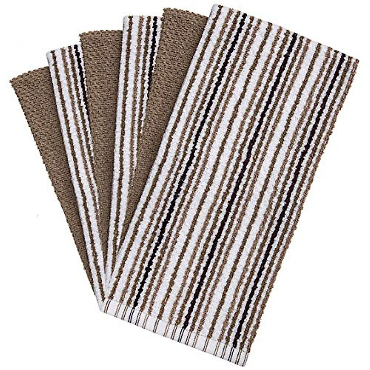 400 GSM Absorbent 6 Pack Cotton Popcorn Stripe Kitchen Towels with Hanging Loop - 16x26 Inches, Tan