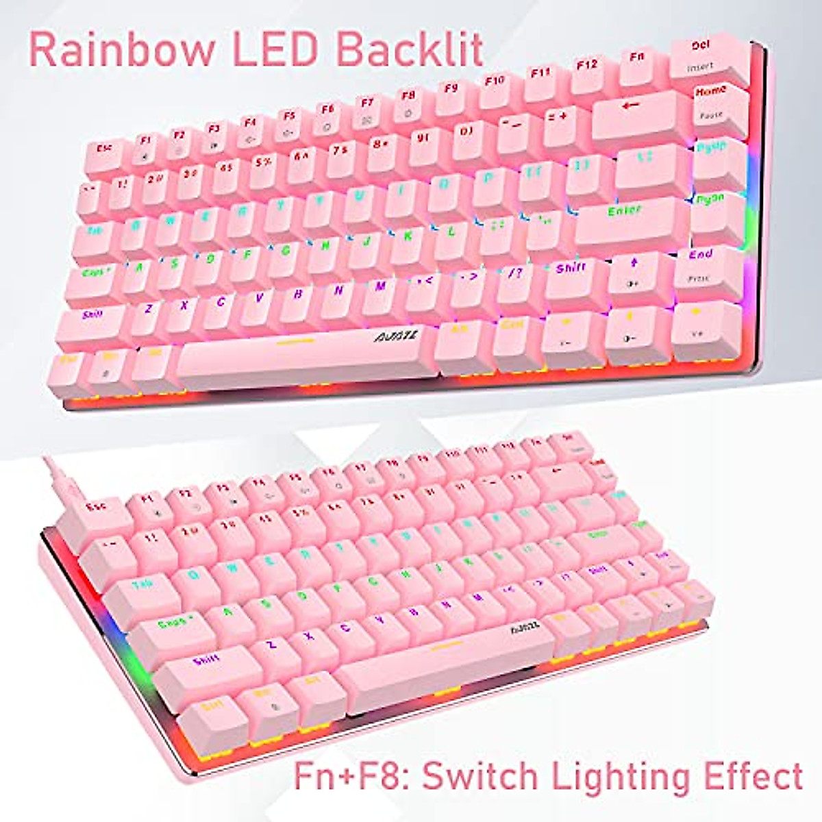 Pink Gaming Keyboard and Mouse,3 in 1 Rainbow LED Backlit Wired Mechanical Keyboard Blue Switch,RGB 6400 DPI Lightweight Gaming Mouse with Honeycomb Shell Gaming Mouse Pad for PC Gamers(Pink)