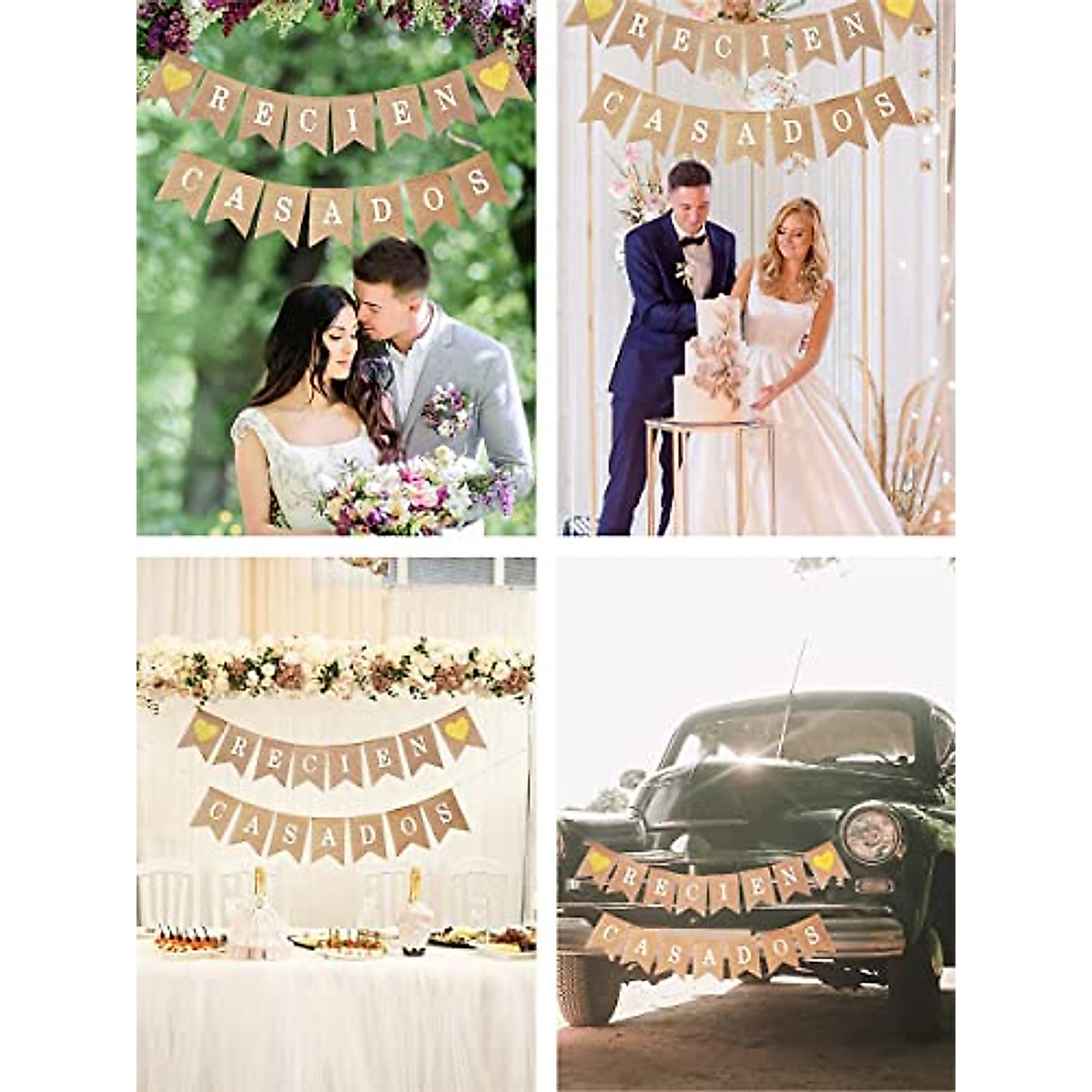 Mandala Crafts Burlap Recien Casados Banner - Recien Casados Sign Newly Weds Banner – Spanish Just Married Banner for Wedding Party Backdrop