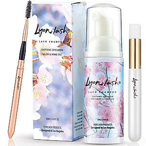 Lyon Lash Eyelash Extension Shampoo, Gentle Formula Paraben Free, Oil Free Foam Cleanser Kit | Remove Eye Makeup | Salon And Home Use