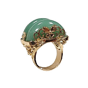 Hanbok Ring Jade Korea Traditional Accessory Woman Junior Natural Light Green Size Adjustable R002 Gold