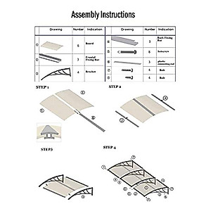 MCombo 38 inch x 116 inch Window Awning Outdoor Polycarbonate Door Shade Patio Cover Canopy, 6055-4012 (Pure White Bracket +Clear Hollow Sheet)