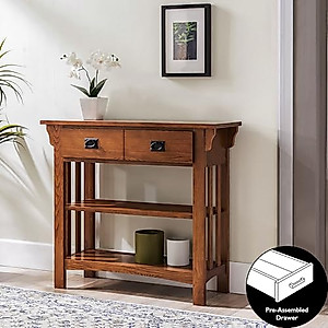 Leick Home 8261 Mission Bookcase Console Table with Drawers, Made with Solid Wood, for Living Room, Entry Way, Office, Bedrooms, Russet Finish