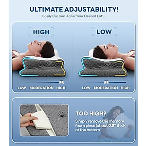 No More Aches Neck Pillow for Pain Relief, Adjustable Cervical Support with Armrest, Odorless Ergonomic Contour Memory Foam Pillows,Orthopedic Bed Side Back Stomach Sleeping