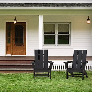 Modern Adirondack Chair Wood Texture, Poly Lumber Patio Chairs, Pre-Assembled Weather Resistant Outdoor Chairs for Pool, Deck, Backyard, Garden, Fire Pit Seating, Black