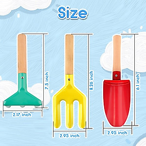 UMUACCAN 6 Piece Kids Beach Tools,Children Beach Sand Toys, Made of Metal with Sturdy Wooden Handle,Safe Beach Gardening Set,Spoon, Fork, Trowel, Rake & Shovel, Gifts for Kids