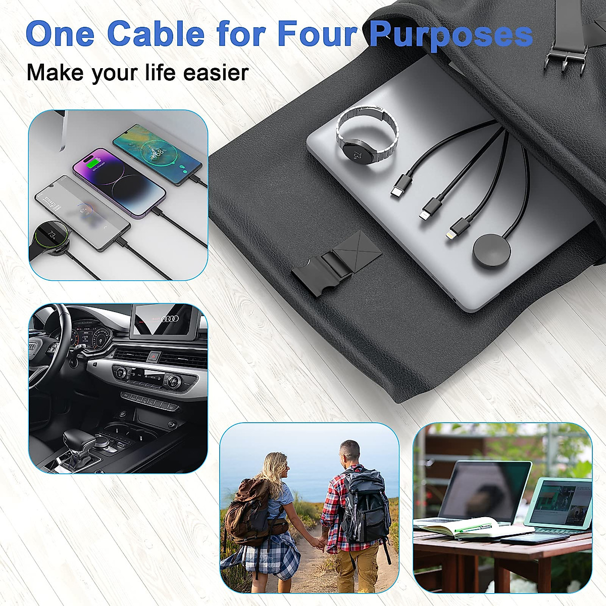 4 in 2 USB C Fast Watch Charger Cable for Samsung Galaxy Watch Charger, Portable Charging Dock for Samsung Galaxy Watch 5/5 Pro/4/4 Classic/3/Active 2/Active, Galaxy S23/S22/S20 Galaxy Buds iPhone 6FT