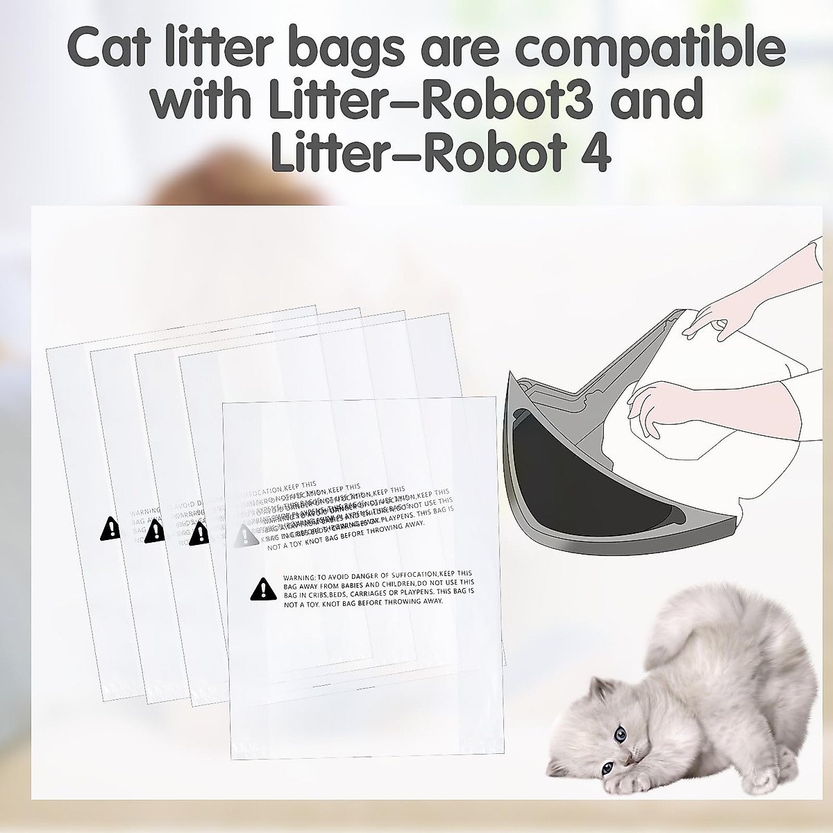 Harloon 200 Count Cat Litter Liner Bags Waste Drawer Liners Replacement 9-11 Gallons Liner Bags Jumbo Litter Box Liner Compatible with Litter-Robot 3/4 for Cat Kitten Pan Waste Bin Disposal