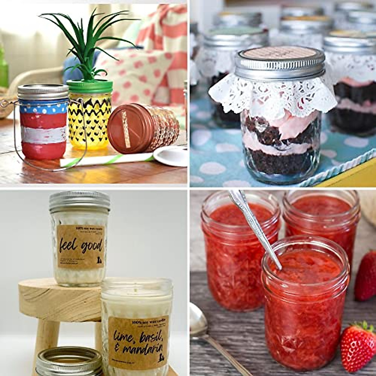 12 Pack Mason Jars 8 oz with Airtight Lids, Glass Regular Mouth Canning Jars, Small Quilted Crystal Jars for Jelly, Jam, Overnight Oats, Meal Prep