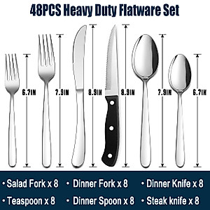 49-Piece Silverware Set with Flatware Drawer Organizer, HaWare Heavy Duty Stainless Steel Cutlery Set for 8, Kitchen Utensils Tableware with Steak Knife Dinner Fork Knife Spoon & Tray, Mirror Finished