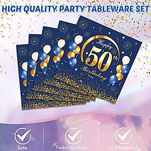 41PCS 50th birthday decorations men Navy Blue and Gold 50th Anniversary Decorations Disposable Tableware Include Plates Napkins Tablecloth Serve 20
