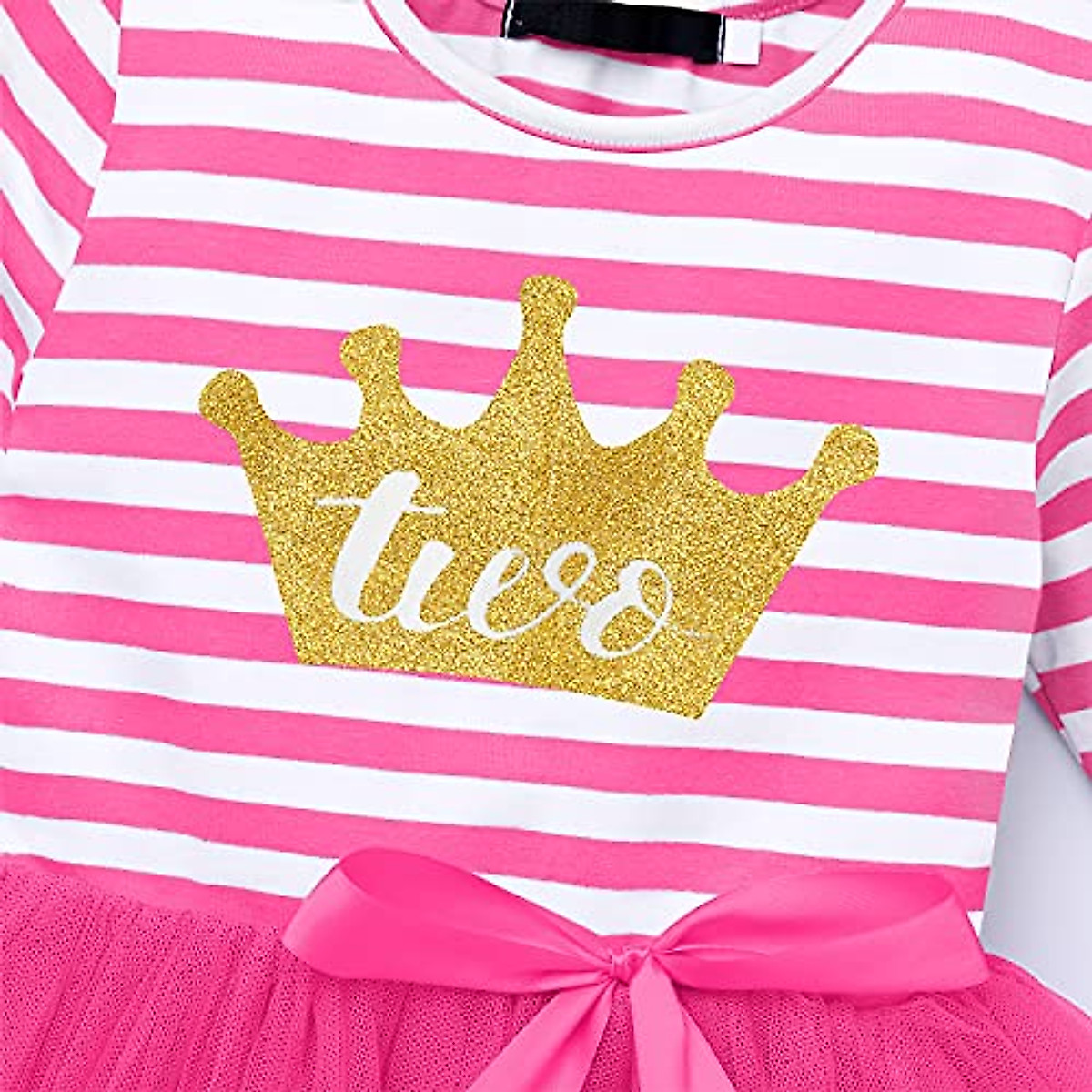 Baby Girls Shinny Stripe Long Sleeve Printed Princess Casual Birthday Tutu Tulle Dress Hot Pink Crown(Two Years)