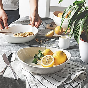 Sweese 135.401 Porcelain Pasta Bowls 28 Ounce- Porcelain Salad Serving Soup Dinner Bowl for Kitchen - Microwave Dishwasher Oven Safe Set of 4, White