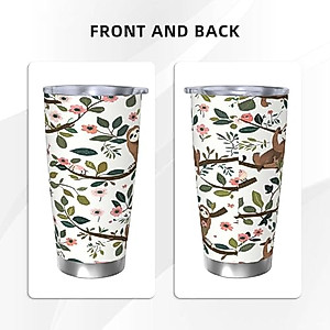 AYCZN Sloth Branch 20 OZ Tumbler Stainless Steel Travel Coffee Mug, Cute Animal Insulated Water Bottle with Lid and Straws Leakproof Thermal Cup