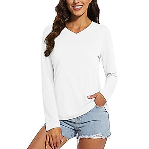 MAGCOMSEN Women's UPF 50+ Long Sleeve Tops Dry Fit UV Protection Shirts Sweat Wicking Athletic Tees for Summer White, M