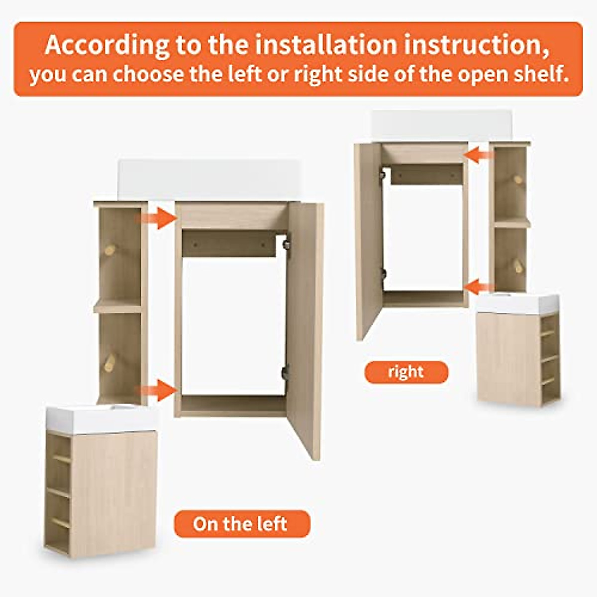 SZUBEE 16" Bathroom Cabinet Vanity with Ceramic Basin and Soft Close Doors, Plain Light Oak