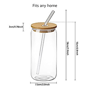 Jocuu Glass Cups with Lids and Straws, Set of 4 Beer Can Glasses, 16 oz each Ice Coffee Cup, Glass Tumbler, Drinking Jars, Drinking Glasses for Smoothie Boba Coffee Beer Tea