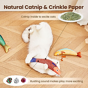 Potaroma Cat Toys Saury Fish, 3 Pack Catnip Crinkle Sound Toys Soft and Durable, Interactive Cat Kicker Toys for Indoor Kitten Exercise 9.4 Inches for All Breeds
