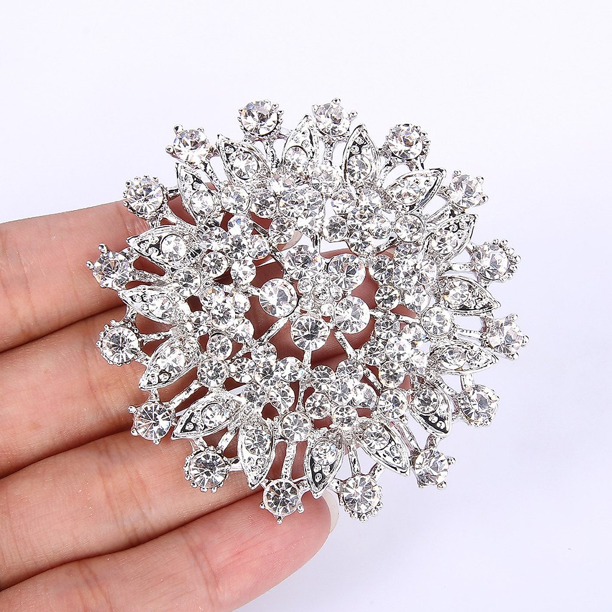 EVER FAITH Women's Austrian Crystal Elegant Flower Leaf Bridal Corsage Brooch Pin Clear Silver-Tone