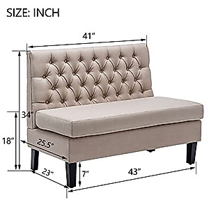 Yongqiang Modern Upholstered Settee Bench for Dining Room Living Room Entryway High Back Loveseat Sofa Couch Banquette Khaki