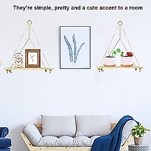 HOWMAX Hanging Shelves for Wall, Boho Rope Floating Wood Shelves Wall Hanging Shelves for Living Room Bedroom Wall Decor (Natural)