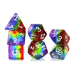 DND Dice Set RPG Rainbow Dice for D&D Dungeons and Dragons Pathfinder Role Playing Game Table Games 5 Colors Transparent Dice with Dice Bag