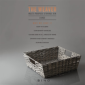 BINO 2 Pack Woven Resin Basket Organizer - Shelf Organizer with Built-in Carry Handles, Large - Light Grey