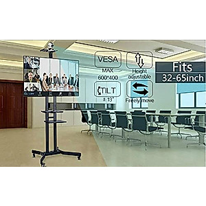Yaheetech Mobile TV Stand, Adjustable Rolling TV Cart w/ Locking Wheels for 32-75" LCD LED Plasma Flat Panel Screen TV up to 110LB, Portable TV Cart Stand w/ Flexible Laptop Shelf, Max. VESA 600x400