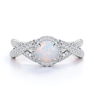 Ayafee Round Cut 1.25-1.5 Carat (ctw) Opal Rings for Women 10K 14K 18K Gold Moissanite Engagement Ring October Birthstone Rings for Her - Style A