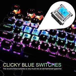 Camiysn Typewriter Style Mechanical Gaming Keyboard, Black Retro Punk Gaming Keyboard with RGB Backlit, 104 Keys Blue Switch Wired Cute Keyboard, Unique Square Keycaps for Windows/Mac/PC