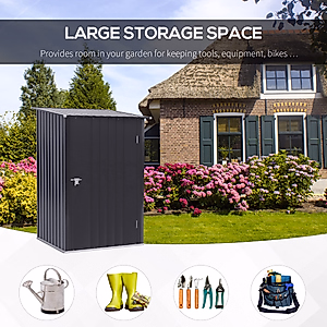 Outsunny 3.3' x 3.4' Outdoor Storage Shed, Galvanized Metal Utility Garden Tool House, 2 Vents and Lockable Door for Backyard, Bike, Patio, Garage, Lawn, Dark Gray