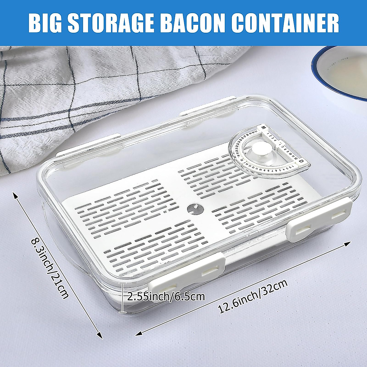 SULICRE 2PCS Bacon Container for Refrigerator, Airtight Thick Plastic Deli Meat Keeper with Lids for Fridge, Kitchen Cold Cuts Food Storage Organizer, Bacon Holder Cheese Saver