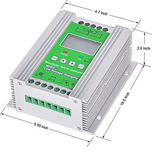 Pikasola 1400W 12/24v Battery Off Grid Controller Wind Turbine Solar Hybrid MPPT Charge Boost Controller with Unloader Suitable for 800w Wind Generator 600w Solar Panel System Controller