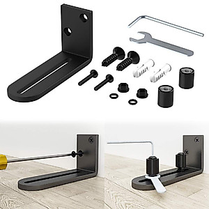 WINSOON New Sliding Barn Door Floor Guides Adjustable Stay Roller Hardware Kit,Smooth Ball Bearings,Flat Bottom Design,Flush with Floor, Wall Mount Roller Guide for Small Space,Black