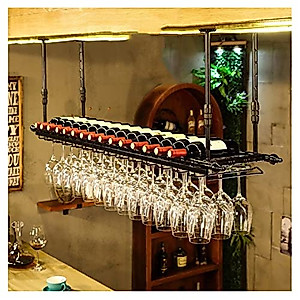 Hanging Wine Rack, Vintage Ceiling Decorative Shelf, Upside Down Hanger for Living Room Dining Bar, Fits Most Wine Glasses (Color : B, Size : 60X30X60CM)