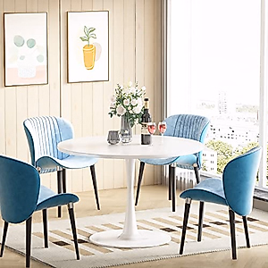 DKLGG White Round Dining Table, 31.5" Tulip Table Kitchen Dining Table 2-4 People with MDF Table Top & Pedestal Base, Mid-Century End Table Leisure Table Coffee Office Living Room Table