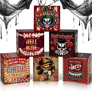 Saypacck 6 Pcs Large Halloween Creepy Carnival Decorations Circus Clown Box Horror Circus Party Boxes Carnival Circus Theme Party Decorations for Horror Haunted House Party Supplies (Classic)
